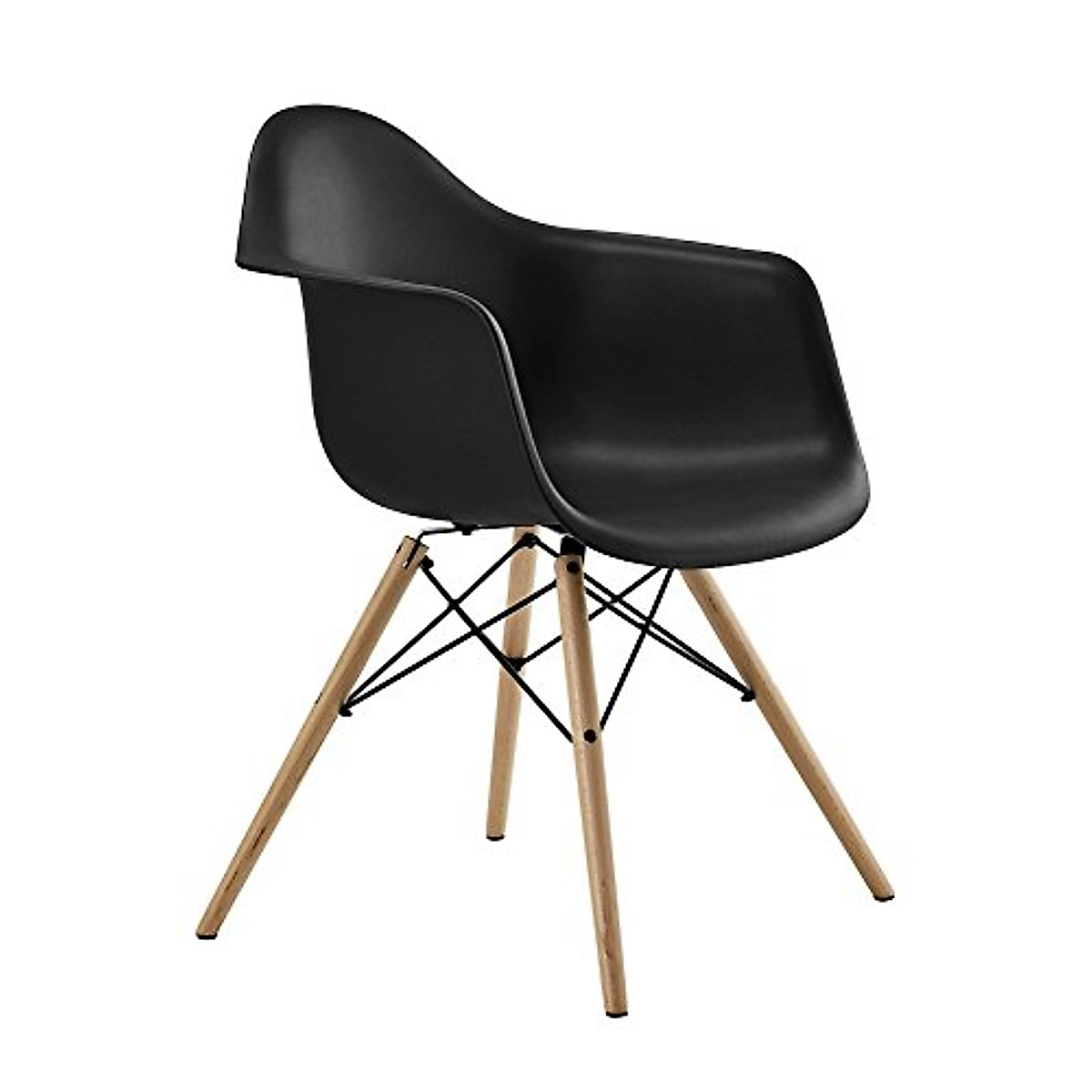 DHP C013701 Mid Century Modern Chair with Molded Arms and Wood Legs, Black