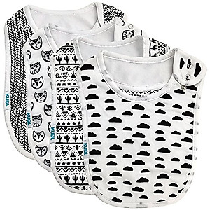 KUDL Baby Bibs Large Burpy Cloth 4 Pack Gift Set Soft Absorbent Feeding Reflux Drool Teething Bibs, Adjustable Snap Buttons, Funny Designs for Boys & Girls - Aztec Black & White