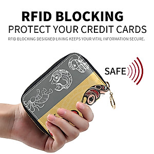 Native American kokopelli Grey Credit Card Coin wallet, RFID Blocking Compact Women Leather Card Holder, Key Change Organizer, Zipper Purse Clutch Pouch Pocket