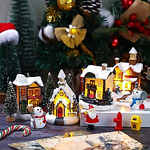 16 Pieces Christmas Village Set - Battery Operated Houses, Xmas Town Scene Desktop Ornament, Figurines, Accessories, Resin Buildings, Landscape Decor