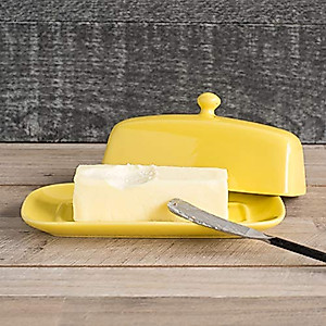 Now Designs Stoneware Rectangle Butter Dish with Lid, Lemon Yellow 4.5 x 8 in