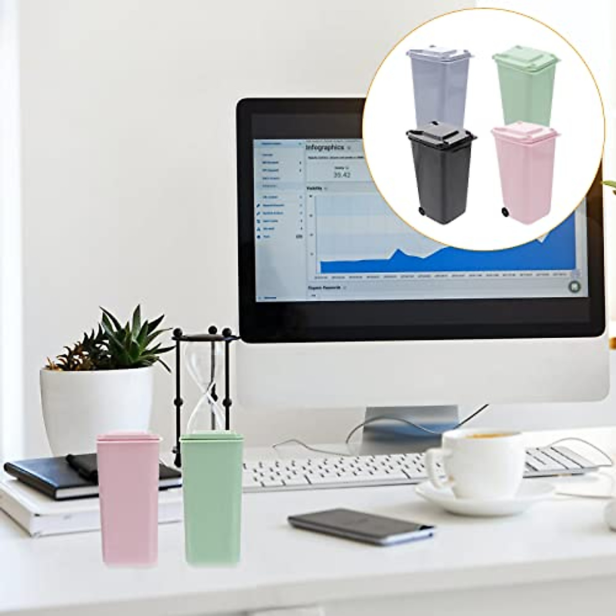 Gatuida Mini Trash Can, 4Pcs Mini Curbside Garbage Trash Bin Pen Holder and Unique Tiny Size Recycle Can Set Pencil Cup Desktop Organizer