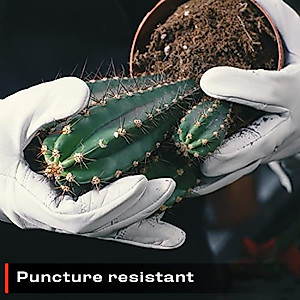 NoCry Leather Gardening Gloves with Improved Long, Adjustable Gauntlet Cuffs; Puncture Resistant with Reinforced Palms and Fingertips; Perfect for Rose Pruning, Size Medium, Grey