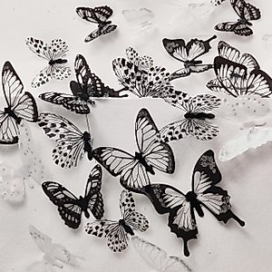 HZMM 72 Pcs 3D Butterfly Wall Stickers, Waterproof PVC, Black & White, Removable Paper Decals with Sticky Dots for Window, Furniture, Wedding, Baby Kids Bedroom Christmas DIY Decor