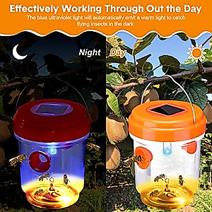 Wasp Trap Solar Powered Bee Trap Reusable Fly Traps Outdoor Hanging Wasp Killer with UV LED Light Flying Insects Bee Killer for Indoor Outdoor Patio Garden Home (Orange, 6 Packs)