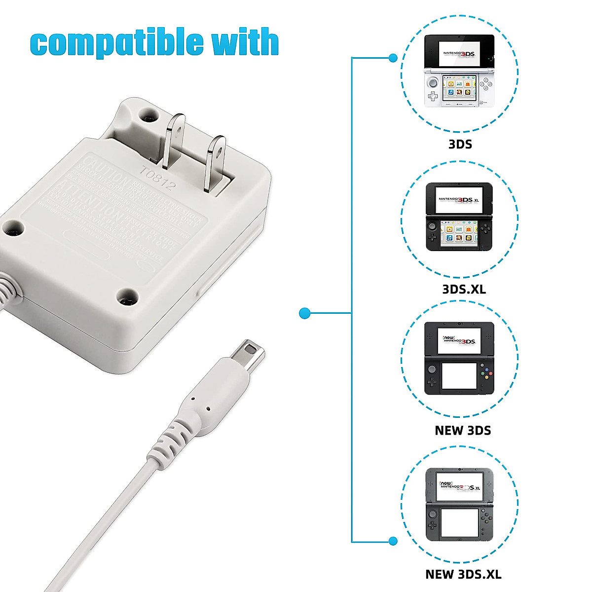 3DS Charger, AC Adapter Charger for Nintendo New 3DS XL/New 3DS/ 3DS XL/ 3DS, Home Travel Charger Wall Plug Power Adapter (100-240 v)