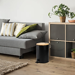 AVLA 2 Liter Small Step Trash Can, Metal Pedal Rubbish Wastebasket Trashcans, Round Garbage Container Bin with Bamboo Lid and Liner Bucket, Compact Waste Basket for Bathroom Office Bedroom Kitchen