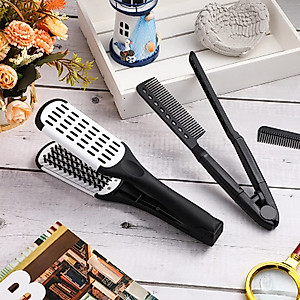 Chengu 2 Pcs Boar Bristle Brushes - Double Sided Clamp Brush and Flat Iron Comb for Straightening Knotty, Unkempt Hair (Black White, Black)