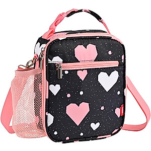 Lunch Box for Kids Girls Insulated Lunch Bag with Shoulder Strap and Pocket Pink Cute Lunch Cooler Thermal Meal Lunch Tote Bag for School Travel Outdoor, Rainbow Lunchbox, Practical Gif