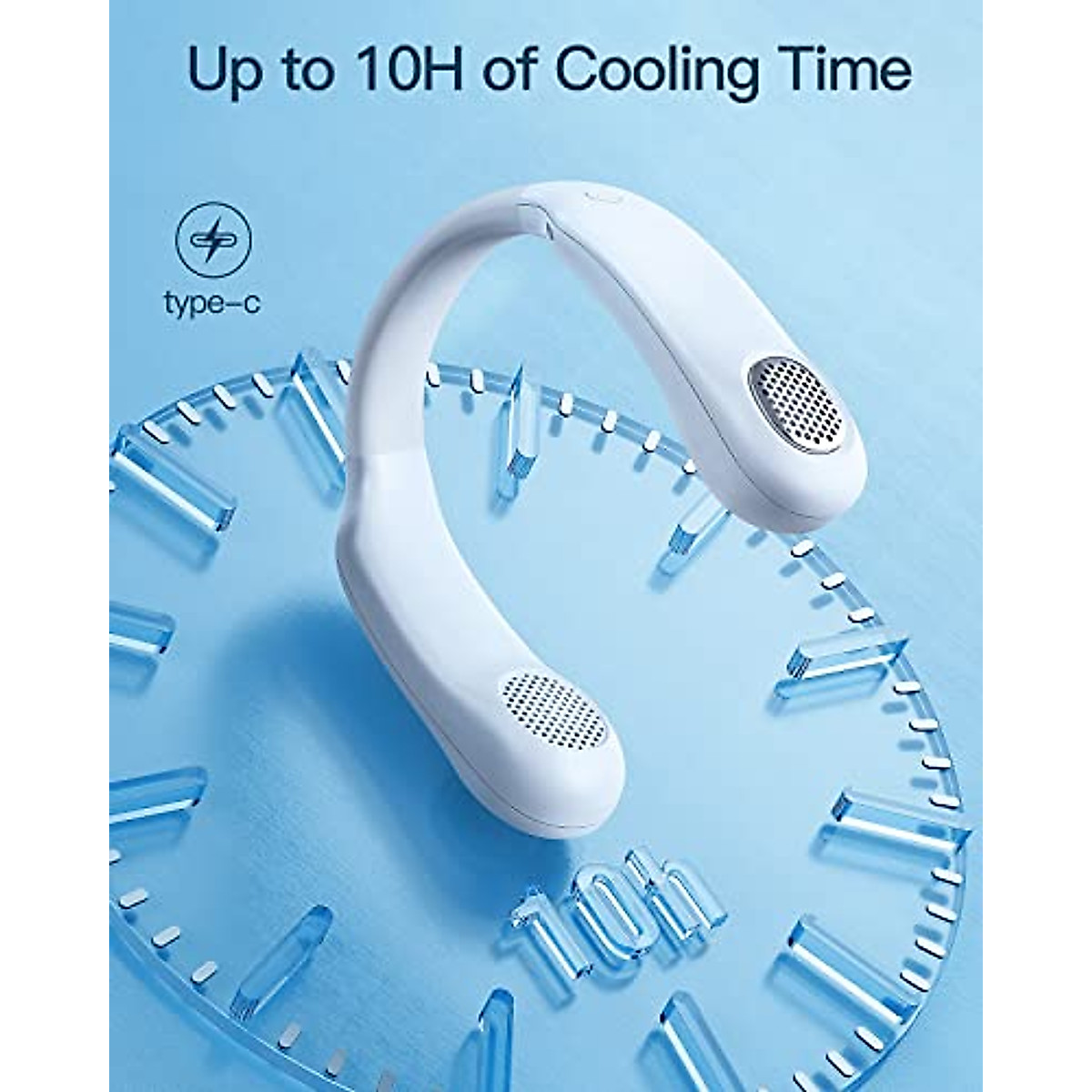 RANVOO [Lightweight but Powerful] Portable Neck Fan, Cooling Travel Fan, Hands-Free Ultra Lightweight Quier Bladeless Battery Operated Rechargeable For Outdoor Indoor Women Kids Men-White