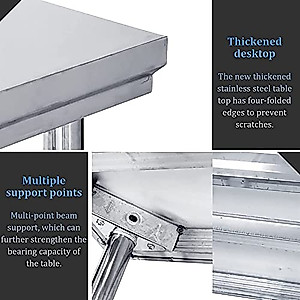 Commercial Kitchen Work Catering Table for Hotel, Kitchen Worktable Stainless Steel Table Heavy Duty Table Commercial Work Table with Undershelf and Adjustable Feet for Restaurant Rack (Size : 100x50