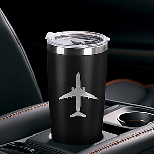 KIKERRO Pilot Gifts – Laser Engraved Aviation Mug for Pilots & Flight Attendants - Airplane-Themed Gift for Men, Christmas & Birthday, 20oz Stainless Steel Travel Tumbler with Lid & Straw