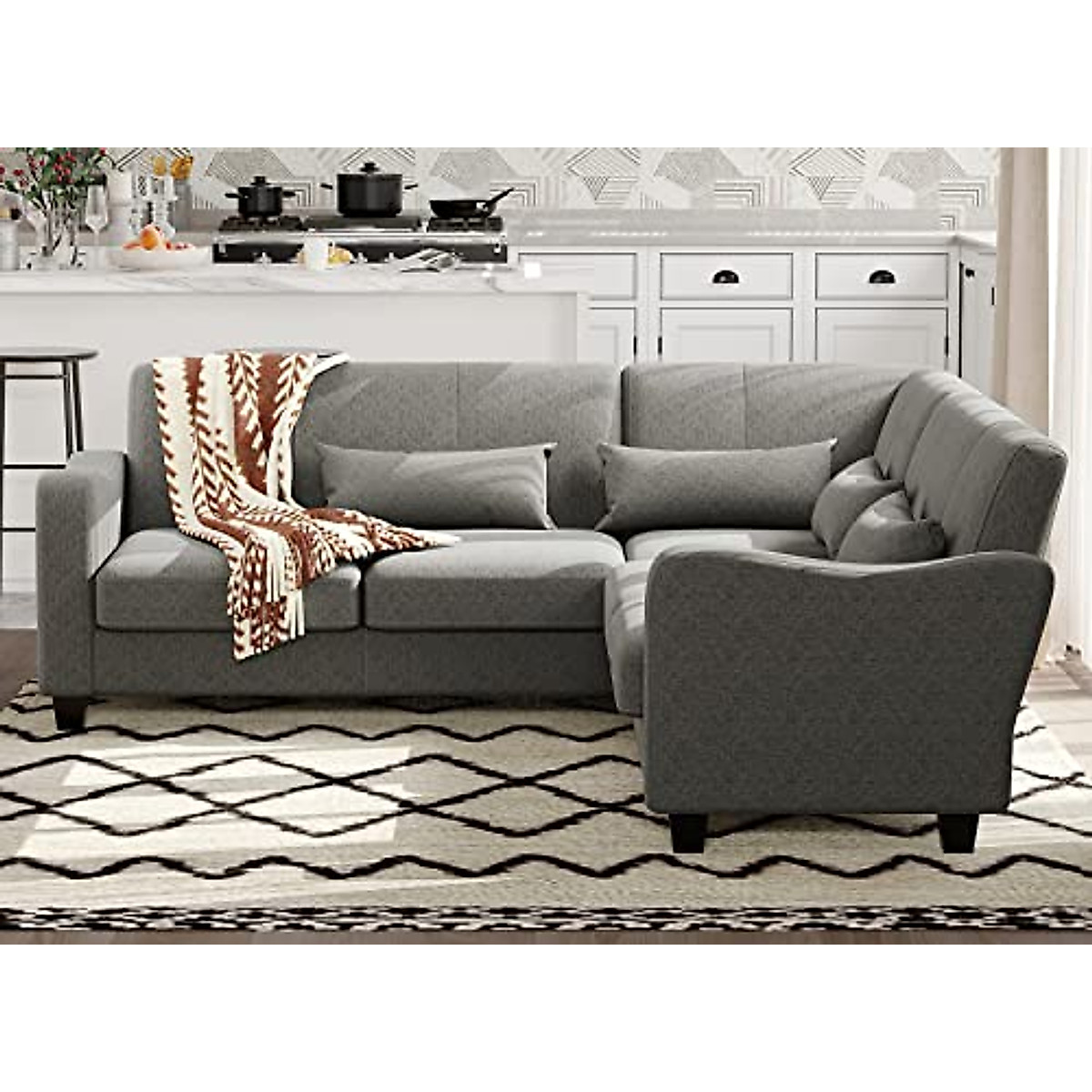 Belffin Convertible Sectional Sofa Fabric Couch with Chaise Reversible Small Corner Couch Furniture L-Shaped 4 Seater Sofas Light Grey