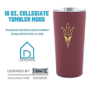 Decorvo Officially Licensed Collegiate Stainless Steel Tumbler - Double Walled Insulated Travel Thermos with Slide Lid - 18 oz (Arizona ST - Red)