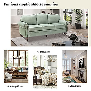 HULALA HOME 81'' Upholstered Leather Sofa with Nailhead Trim and Rolled Armrests, Mid-Century Modern Living Room 3-Seater Couch, Sage Couch with Removable Cushion for Bedroom Apartment