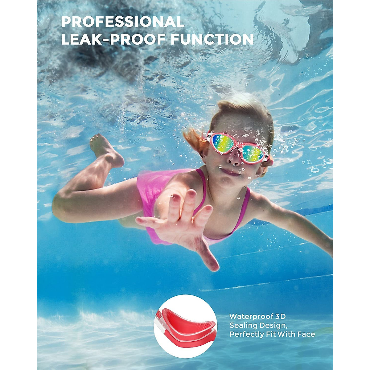 OMID Kids Swim Goggles, P2mini Polarized Swimming Goggles Comfortable for Age 6-14