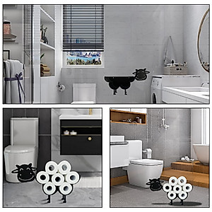 Cow Decorative Toilet Paper Holder Shelf, Cute Funny Tissue Iron Storage Stand Rack Iron Roll Paper Storage Bathroom Kitchen Accessories (Black-Cow)