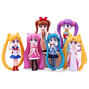 HYSTYLE 6 Pcs Lovely Girl Figurines Toys Mini Figure Collection Playset, Cake Topper Toy Doll Set, Car Doll, Office Ornament, Miniature Decorations, Landscape Scenes