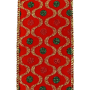 Homeford Glittered Jewels Fiesta Velvet Wired Ribbon, 2-1/2-Inch, 10-Yard - Red