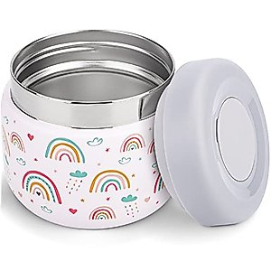 Charcy 9oz Kids Stainless Steel Vacuum Insulated Food Jar, Wide Mouth Leak-Proof Soup Thermos, Container Set for 8h Hot and 6h Cold - White Rainbow