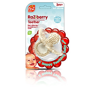 RAZBABY RaZbaby RaZberry Silicone Baby Teether Toy - Berrybumps Soothe Babies Sore Gums - Infant Teething Toy - Hands Free Design - BPA Free - Easy-to-Hold Design - Teething Relief Pacifier - Caramel