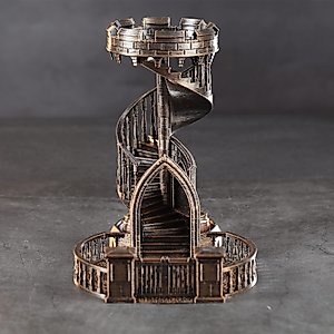 AUSPDICE Dice Rolling Tower and Tray Retro Castle Mold Color for Tabletop Games, D&D and RPG Games (Bronze Color)