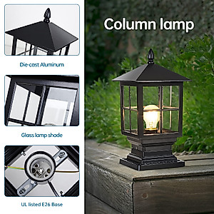 SLAWA Outdoor Post Light Fixture, Modern Outdoor Column Lights IP54 Waterproof Aluminum Pillar Lights Outdoor Lighting for Yard Garden Patio Path, with Clear Glass Shade