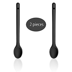Stirring Spoons for Cooking Set of 3, Silicone 12 Inch Long Handle Spoons, Nonstick Mixing Spoons for Cooking, Silicone Stirring Spoons BPA Free, Nontoxic & Resistant to 480°F (2 in Black)