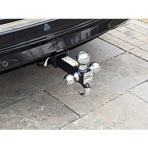 TOPTOW 64180 Trailer Receiver Hitch Triple Ball Mount with Hook, Chrome Balls, Fits for 2 inch Receiver, Hollow Shank