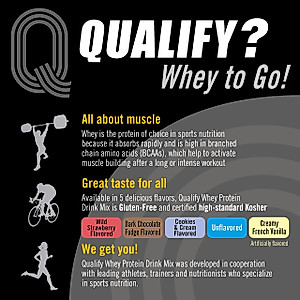 Qualify Whey Protein Powder Drink Mix, Cookies & Cream Flavored, Gluten Free, Highly Kosher, 25g Protein, 5.5g BCAA, 12.9g Essential Amino Acids, 1.65lb