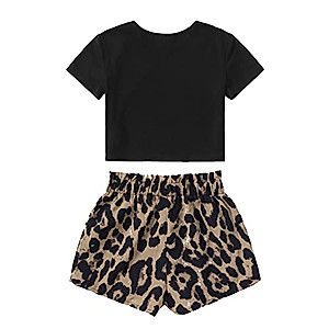 SOLY HUX Girl's Summer 2 Piece Outfits Short Sleeve Crop Top and Cute Print Shorts Sets Cute Clothing Set Black 8Y