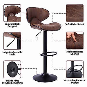 SUPERJARE Adjustable Counter Height Bar Stools Set of 2, Swivel Tall Kitchen Counter Island Dining Chair with Backs, 24” Armless Modern Bar Stool Chairs fit Counter Island from 32” to 44”, Retro Brown