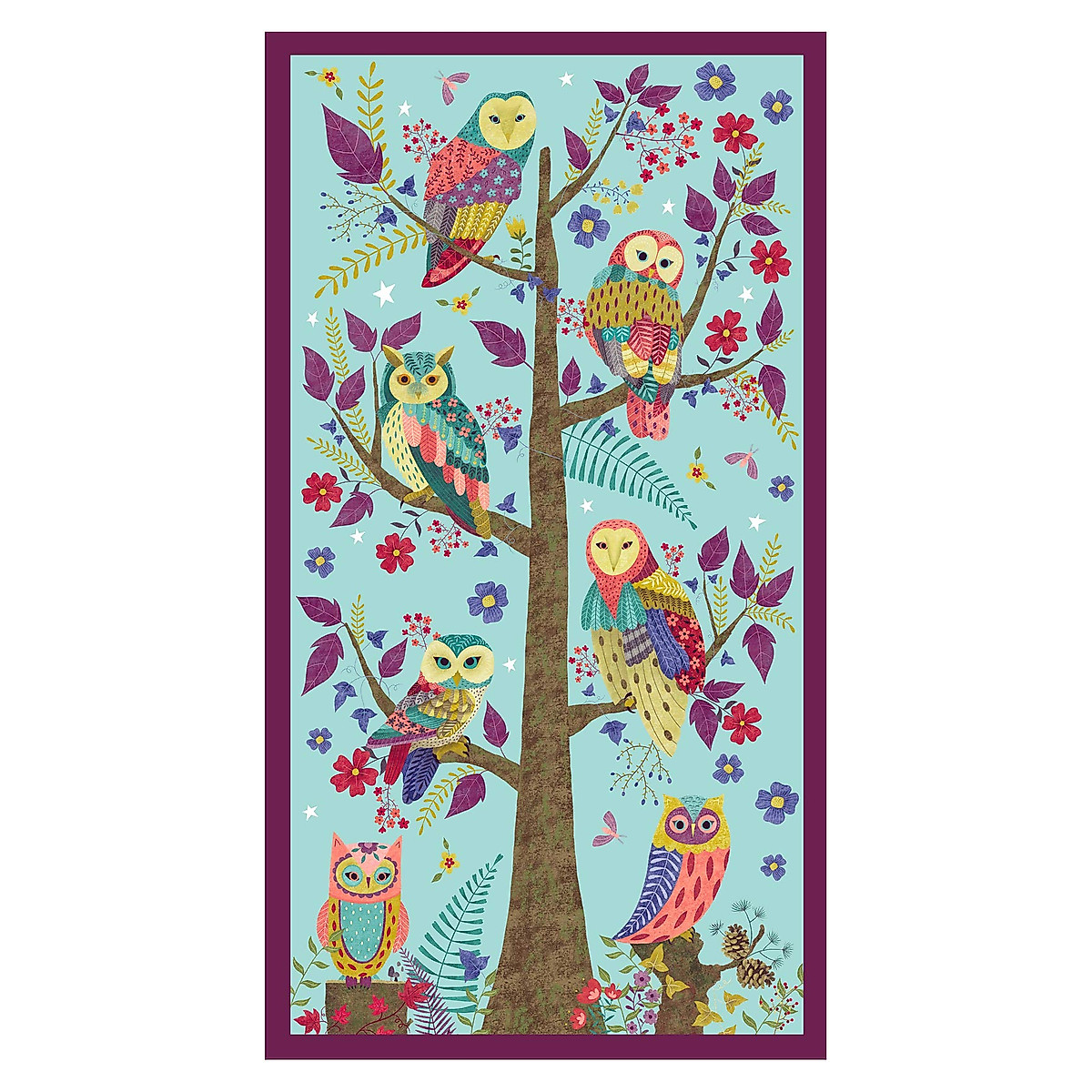 Blank Quilting Owl Prowl Digital 24'' Panel Fabric, Aqua