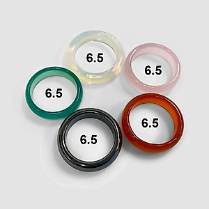 Gem Avenue Green and Pink Agate Hematite Carnalian Opalite Unisex Band Assorted Ring Size 6.5 Set of 5