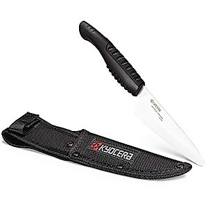 Kyocera Outdoor Ceramic Camp Kitchen Knife and Sheath Set, 4", Black