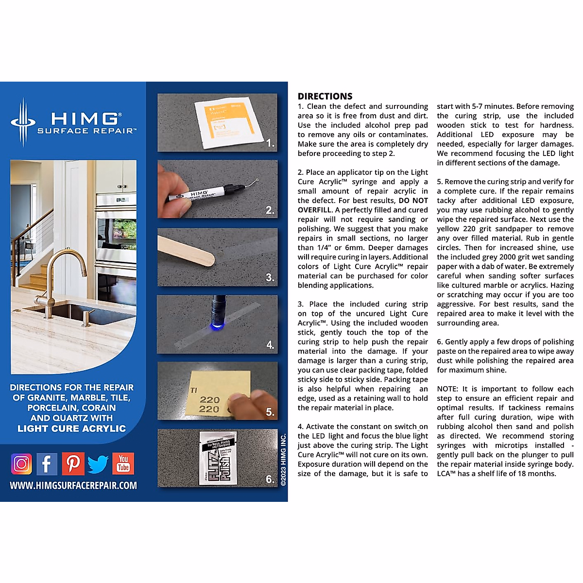 Clear - Upgraded Quartz Countertop Repair Kit - Granite Repair Kit - Chip Repair Kit for Quartz, Granite, Marble, Corian, Porcelain, Acrylic, Edge Chips and More - HIMG Surface Repair