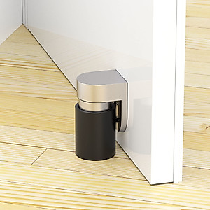 Cylindrical Floor Mount Door Stop Stainless Steel Heavy Duty Magnetic Door Stopper Height-Adjustable Brushed Satin Door Holder Floor Mount