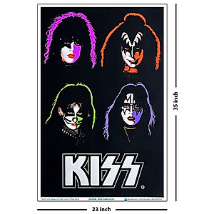 KISS - Four Faces - Officially Licensed, Authentic Blacklight Flocked Poster - 23" x 35"