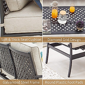 PatioFestival Patio Conversation Set 6 Pieces Metal Outdoor Furniture Seating Sets with Beige Thick Cushions, Rocking Chairs & Coffee Table & Loveseat