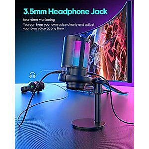 COCONISE Gaming Microphone, USB PC Mic for Podcasts Videos, Streaming, Condenser Mic with Quick Mute, Tripod Stand, Pop Filter, RGB Indicator, Shock Mount, Rotate gain button, Compatible with PS4/5/PC