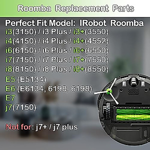 32 Pack Replacement Parts for iRobot Roomba i7 i7+ i3 i3+ i4 i4+ i6 i6+ i8 i8+ E5 E6 E7 Vacuum Cleaner, 2 Set Rubber Brushes, 12 Vacuum Filters, 6 Vacuum Bags, 12 Side Brushes