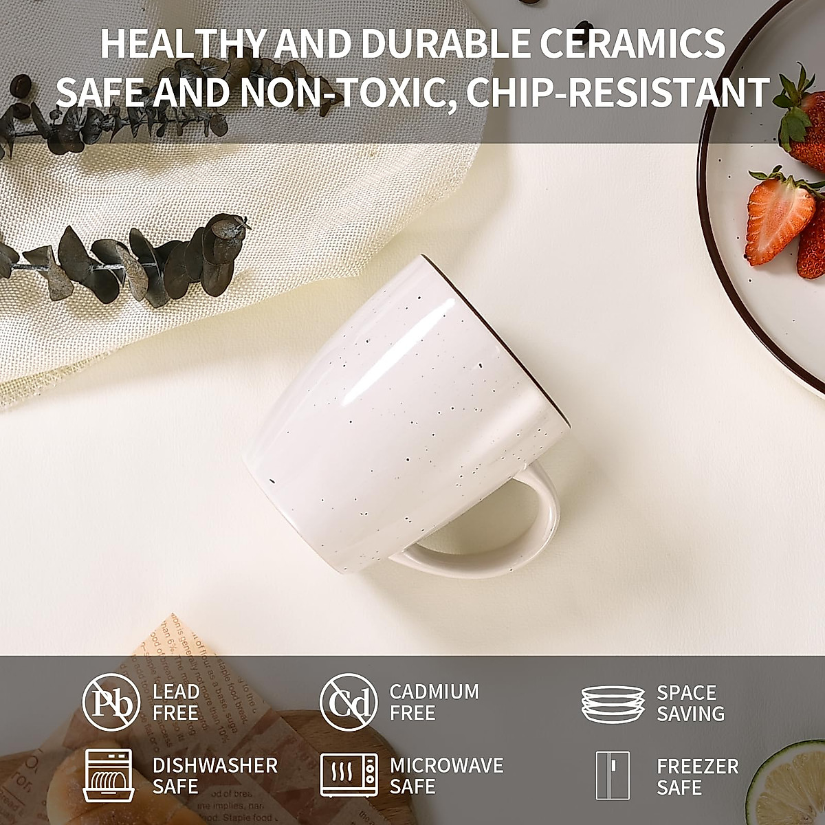 Ceramic Cup Coffee Mug Set - Modern Rustic Coffee Mugs Sets with Handle - Porcelain Cups for Tea | Latte | Cappuccino | Milk | Cocoa - Gifts for Men Women - Microwave Dishwasher Safe - 12 oz - 6 Pack