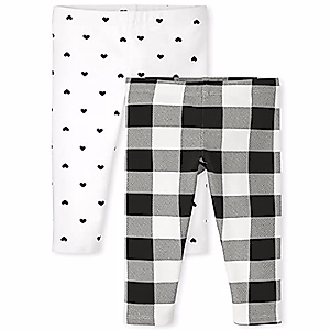 The Children's Place,Buffalo Plaid and Heart Print Knit Leggings 2-Pack,Simplywht,5 Years
