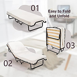 Giantex Folding Bed with Mattresses for Adults, Portable Foldable Guest Bed with Storage Cover & Memory Foam Mattress, Space-Saving Fold up Bed for Home Office Easy Storage, Made in Italy