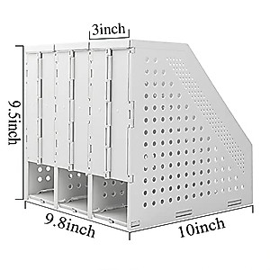 SAYEEC 2Pcs Collapsible Plastic Magazine File Holder Vertical Binder Storage Organizer for Desk Sturdy Upright Desktop Magazine Organizer Folder Rack for Office School Home (3 Compartments, Gray)