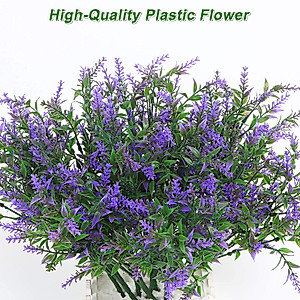 MCH 10Pcs Artificial Lavender Flowers Plants Faux Shrubs Plastic Plants for Home Outdoor Garden Porch Window Box Décor (Purple)