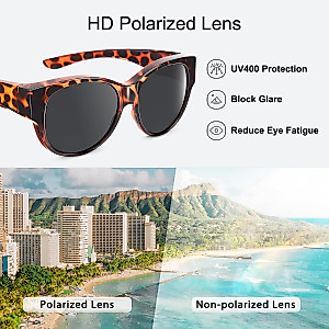 Br’Guras Oversized Polarized Fit over Sunglasses Over Glasses for Men and Women (Amber leopard, Black)