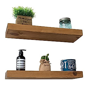 ROOREVO Floating Shelves Wall Mounted, Wood Wall Shelves , Rustic Wall Decor for Bathroom, Bedroom, Living Room, Kitchen，Set of 2……