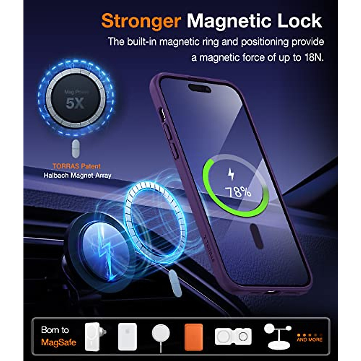 TORRAS Stronger Magnetic for iPhone 14 Pro Max Case with Stand, Compatible with MagSafe, Built in Hidden Kickstand, 10FT Mil-Grade Drop Protection for iPhone 14 Pro Max Case, Translucent Matte Purple