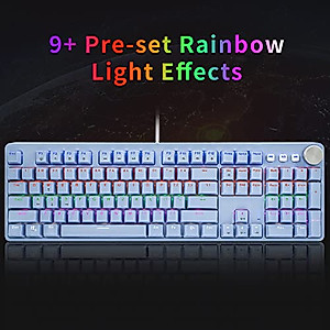 HUO JI BT-855 Mechanical Gaming Keyboard, USB Wired with Red Switches, Rainbow LED Backlit, Multimedia Keys, 108 Keys No Conflict, Blue